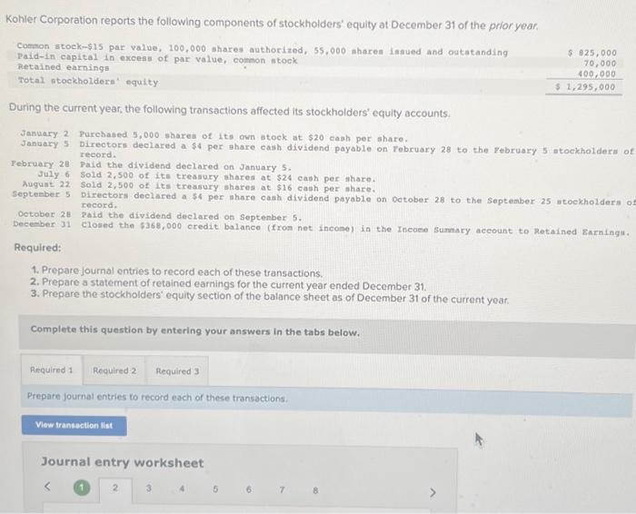 Solved Kohler Corporation reports the following components | Chegg.com