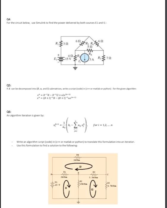 Q4: For the circuit below, use Simulink to find the | Chegg.com