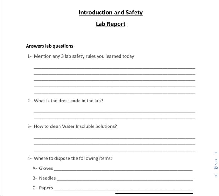 Solved Answers Lab Questions 1 Mention Any 3 Lab Safety 