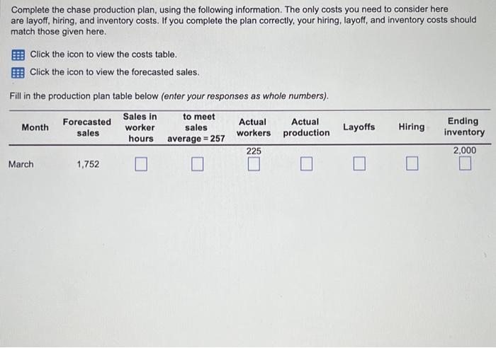 Solved Complete the chase production plan, using the | Chegg.com