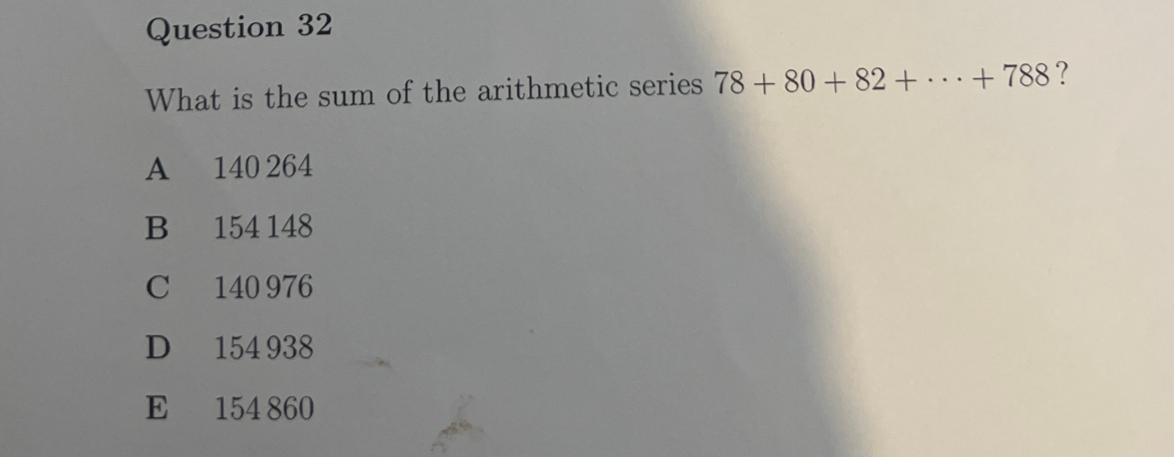 Solved Question 32What is the sum of the arithmetic series | Chegg.com