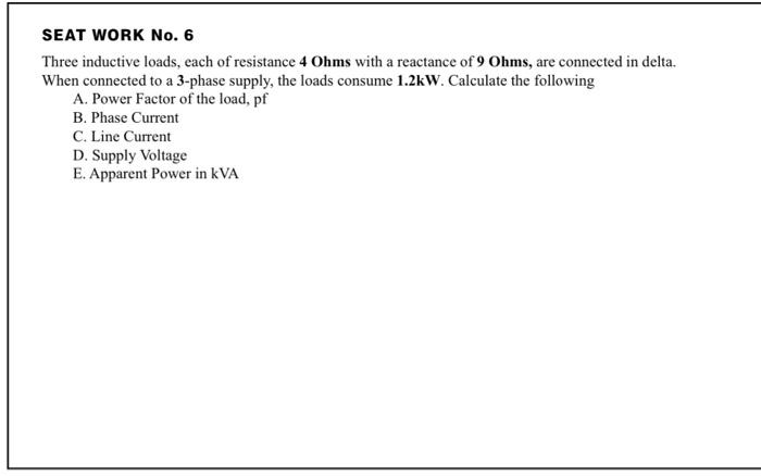 Solved Three inductive loads, each of resistance 4 Ohms with | Chegg.com
