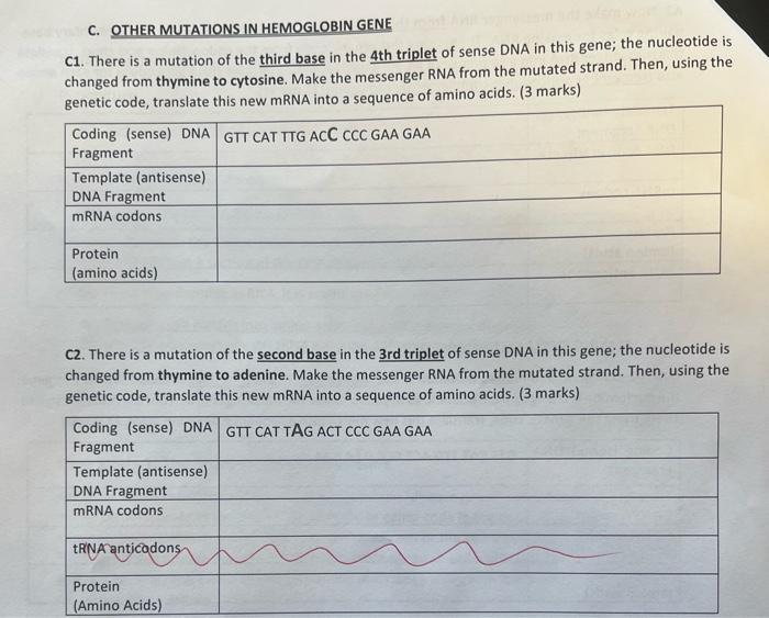 C. OTHER MUTATIONS IN HEMOGLOBIN GENE C1. There is a | Chegg.com