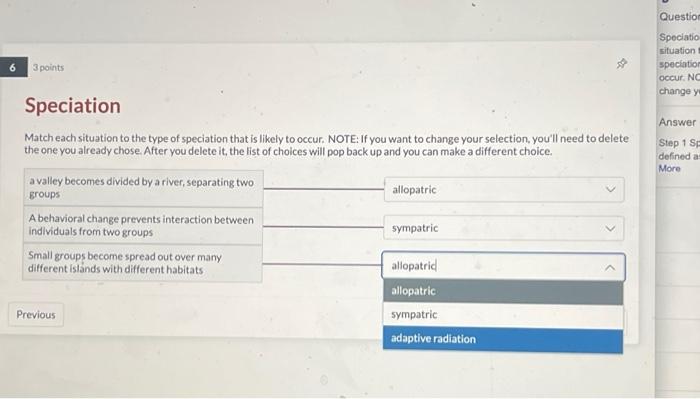Solved Match each situation to the type of speciation that | Chegg.com