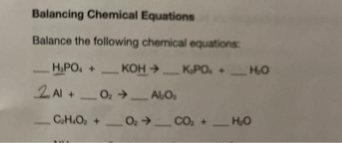 Solved Balancing Chemical Equations Balance the following | Chegg.com