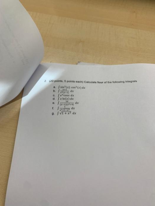 Solved 2. (20 points, 5 points each) Calculate four of the | Chegg.com