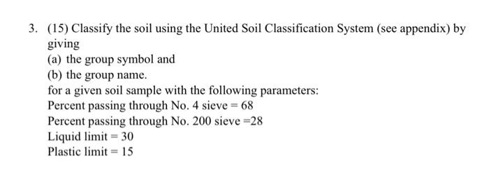 Solved 3. (15) Classify the soil using the United Soil | Chegg.com
