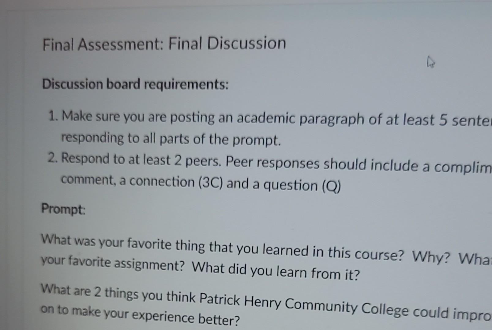 Final Assessment: Final Discussion Discussion board | Chegg.com