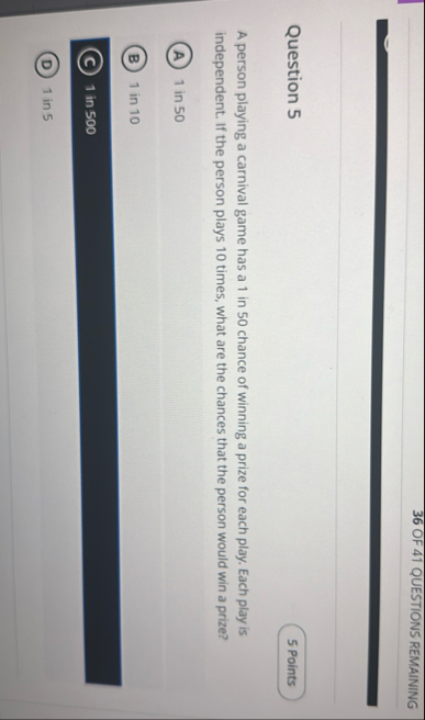 Solved 36 ﻿OF 41 ﻿QUESTIONS REMAININGQuestion 5 A person | Chegg.com