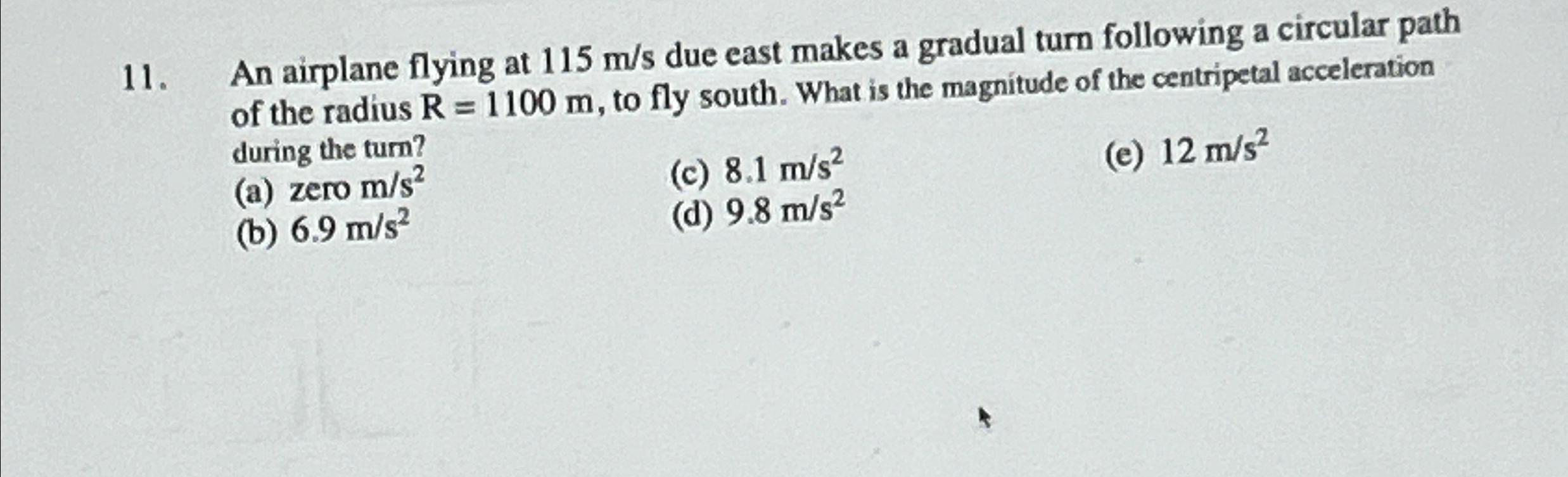 Solved An airplane flying at 115ms ﻿due east makes a gradual | Chegg.com