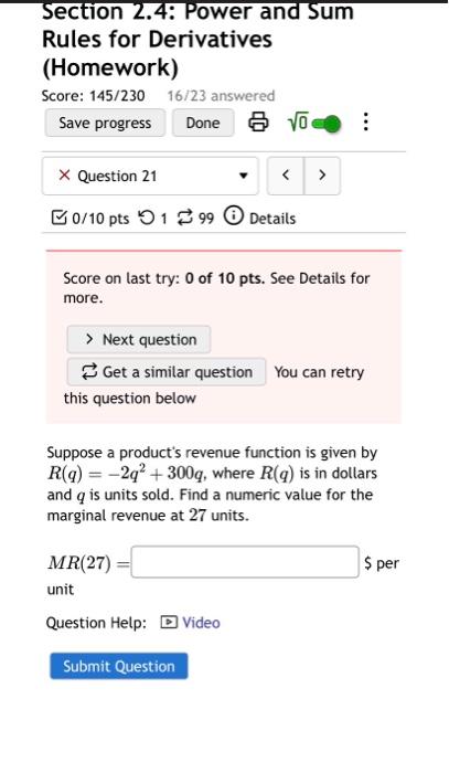 Solved Section 2.4: Power and Sum Rules for Derivatives | Chegg.com