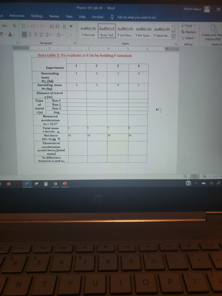 Physics 101 lab 4V - Word Rohan Kapur ut References | Chegg.com