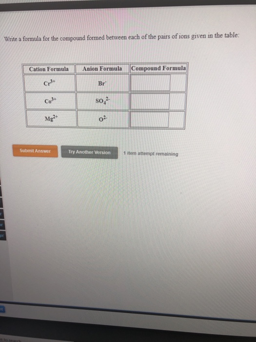 Solved Write a formula for the compound formed between each | Chegg.com