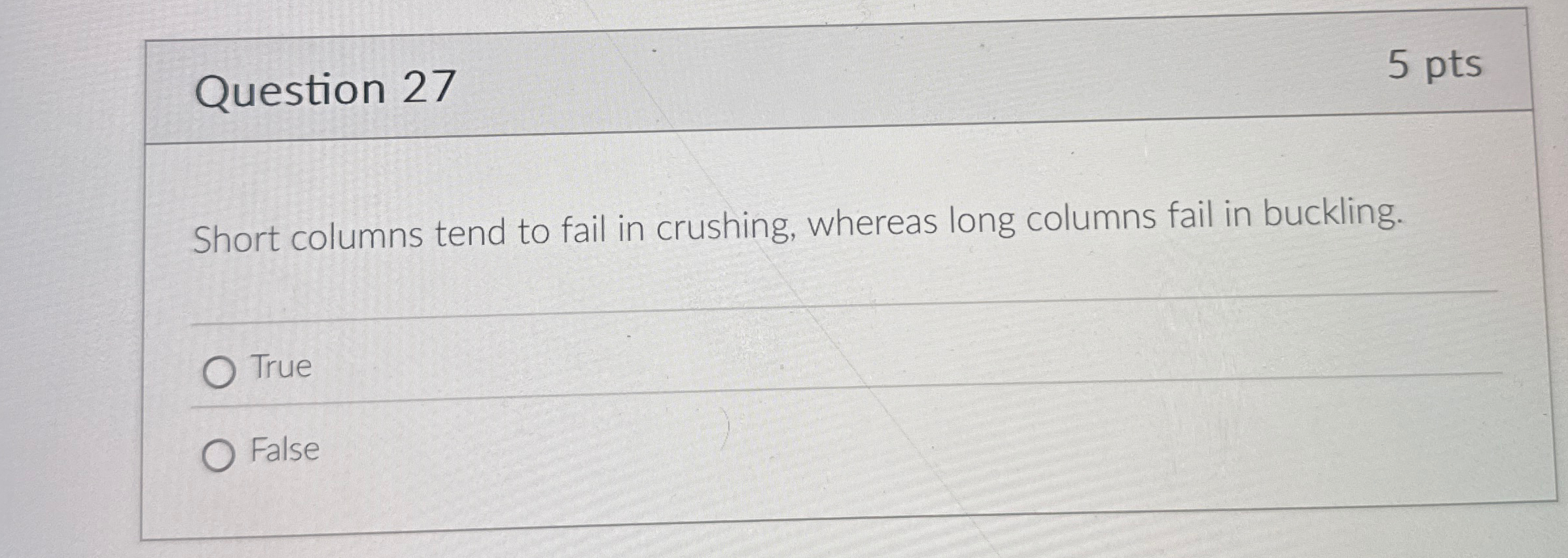 Solved Question 275 ﻿ptsShort columns tend to fail in | Chegg.com