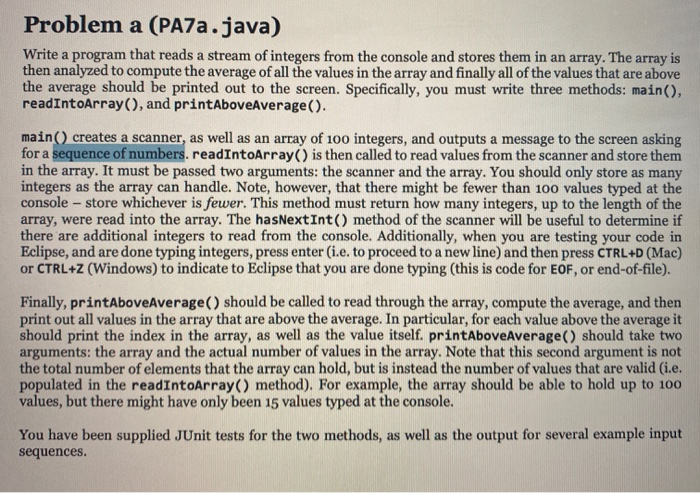 Solved Problem a (PA7a.java) Write a program that reads a | Chegg.com