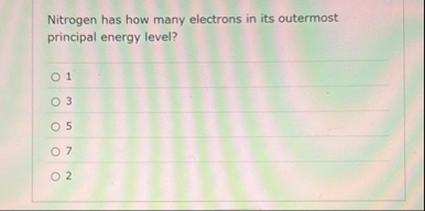 Solved Nitrogen has how many electrons in its outermost | Chegg.com