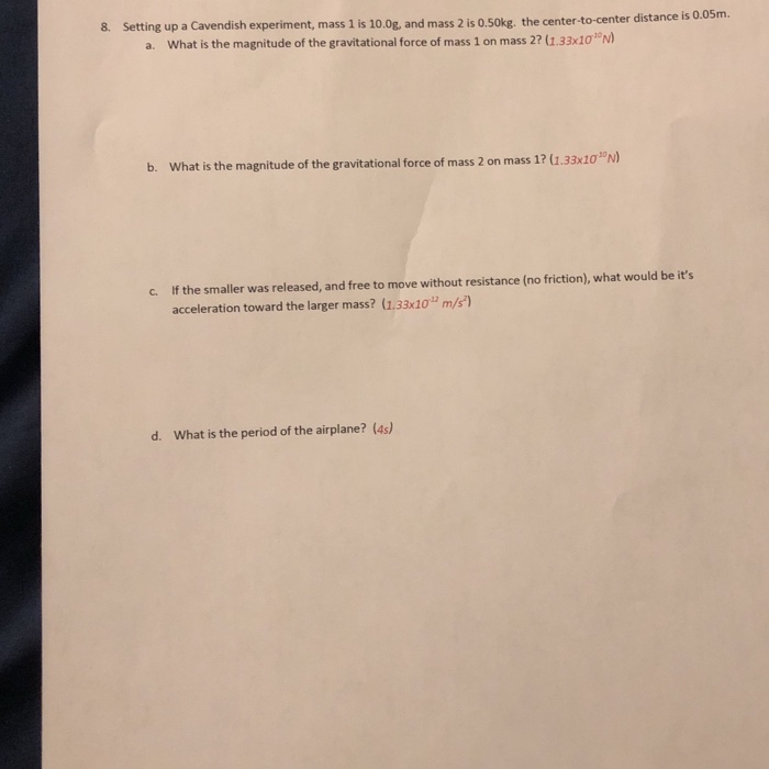 Solved 8. Setting up a Cavendish experiment, mass 1 is | Chegg.com