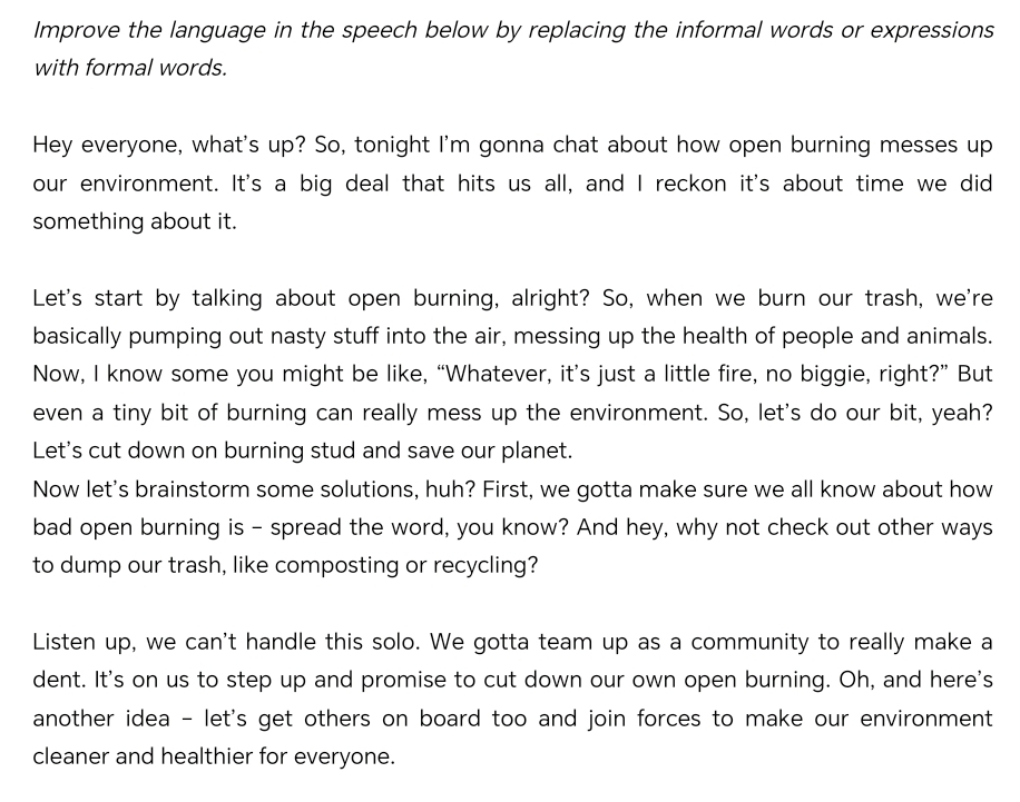 Improve the language in the speech below by replacing | Chegg.com