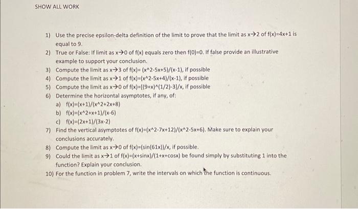 Solved 1) Use the precise epsilon-delta definition of the | Chegg.com