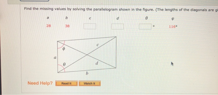 Solved find the missing values by solving the parallelogram | Chegg.com