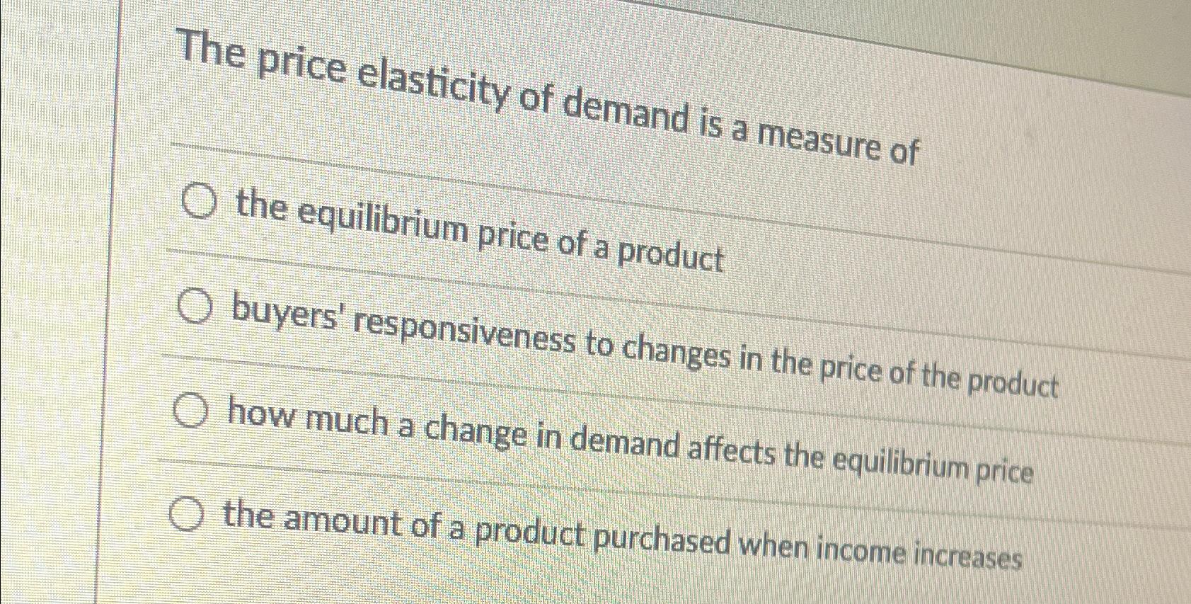 Solved The price elasticity of demand is a measure ofthe | Chegg.com