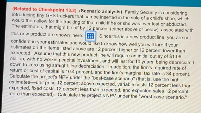 Solved (Related to Checkpoint 13.3) (Scenario analysis) | Chegg.com