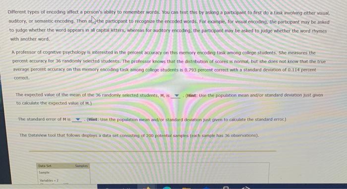 Solved Different types of encoding affect a person's ability | Chegg.com