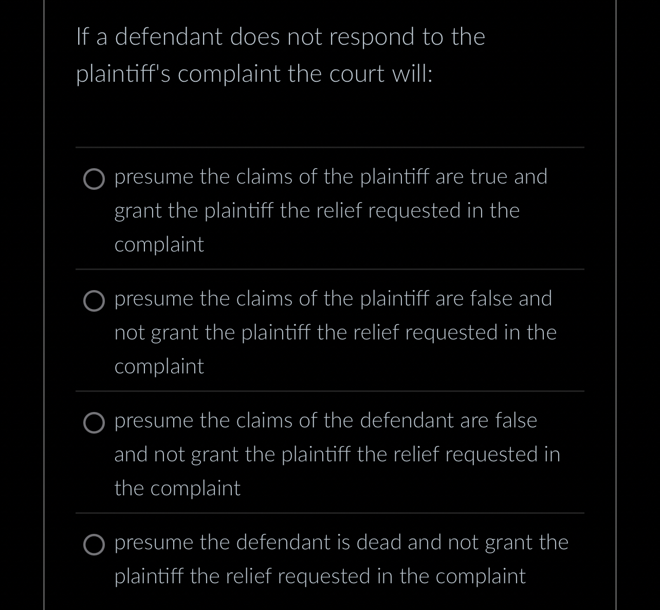 Solved If a defendant does not respond to the plaintiff's | Chegg.com