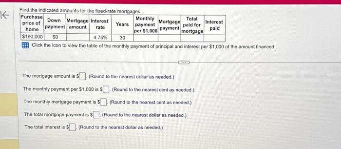 Solved Find the indicated amounts for the fixed-rate | Chegg.com