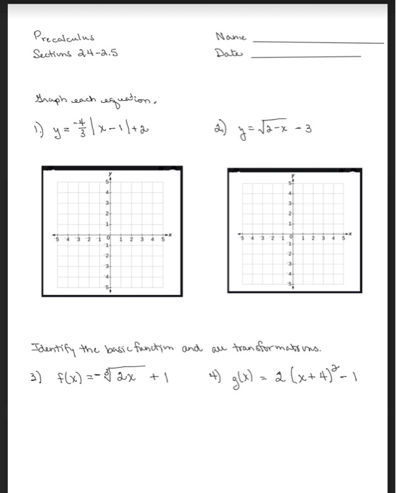 Solved Precalculus Sections 24-2.5 Name Date Graph each | Chegg.com