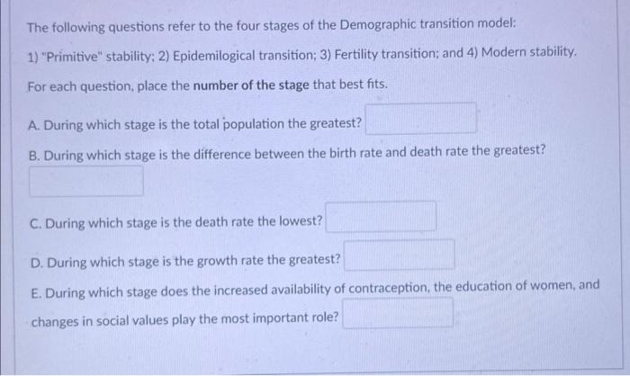 Solved The following questions refer to the four stages of | Chegg.com