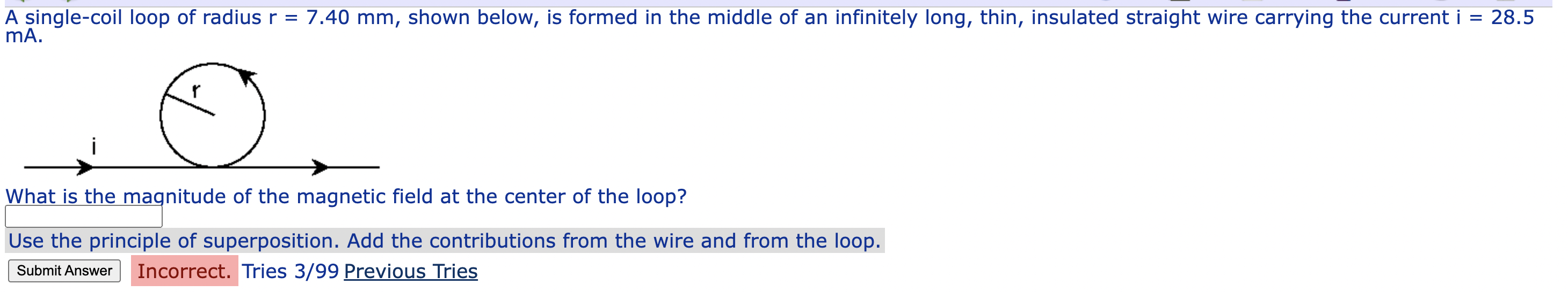 Solved A single-coil loop of radius r=7.40mm, ﻿shown below, | Chegg.com
