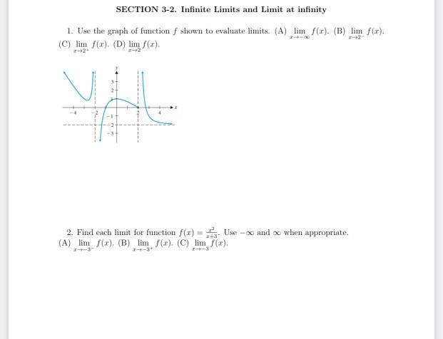Solved SECTION 3-2. Infinite Limits and Limit at infinity 1. | Chegg.com