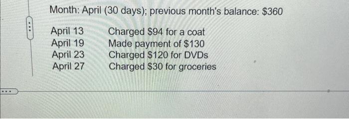 Solved Use the average daily balance method to compute the | Chegg.com