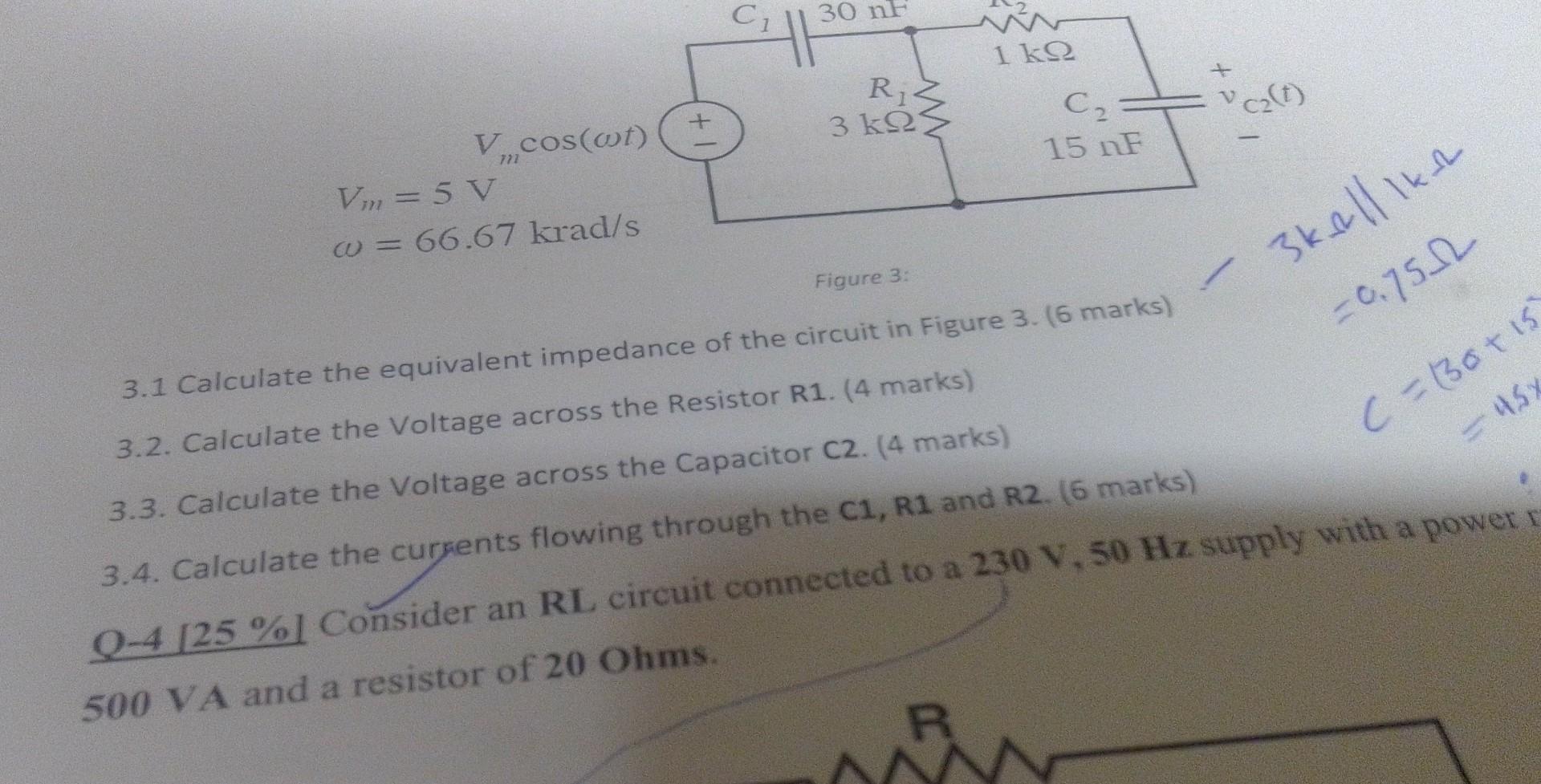 Solved 3.1 Calculate the equivalent impedance of the circuit | Chegg.com
