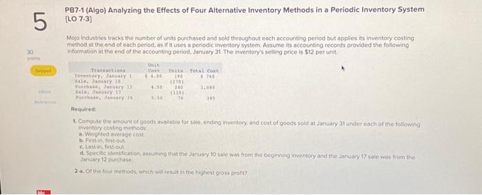Solved PB7-1 (Algo) Analyzing the Effects of Four | Chegg.com