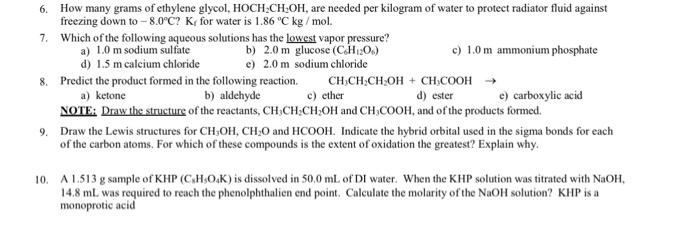 Solved 6. How many grams of ethylene glycol, HOCH2CH2OH, are | Chegg.com