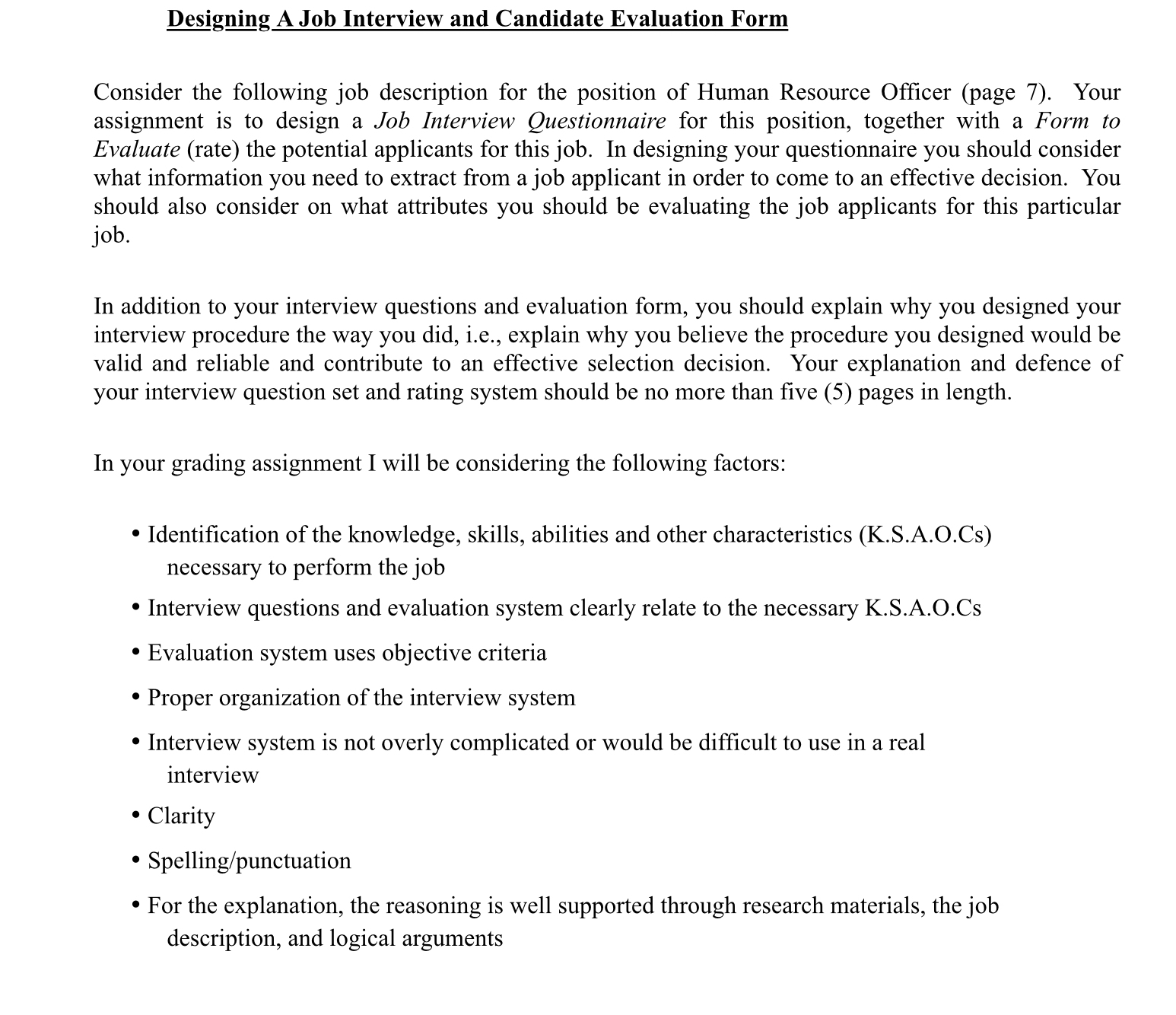 Solved assignment is to design a Job Interview Questionnaire | Chegg.com