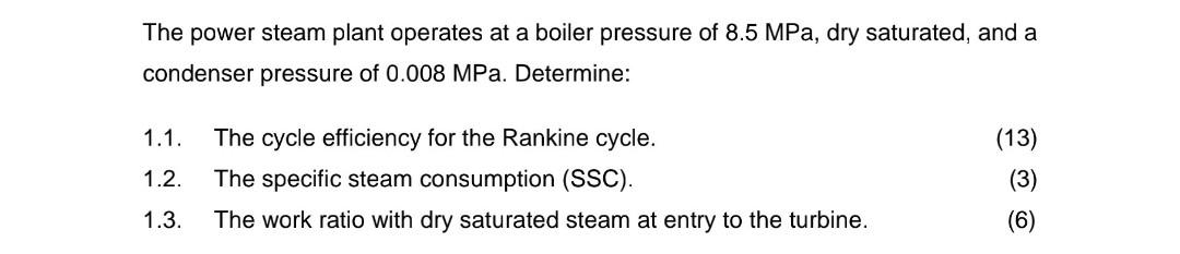 Solved The power steam plant operates at a boiler pressure | Chegg.com
