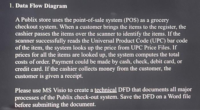 Solved 1. Data Flow Diagram A Publix store uses the | Chegg.com