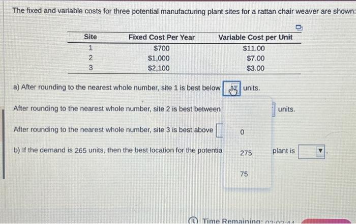 Solved The fixed and variable costs for three potential | Chegg.com