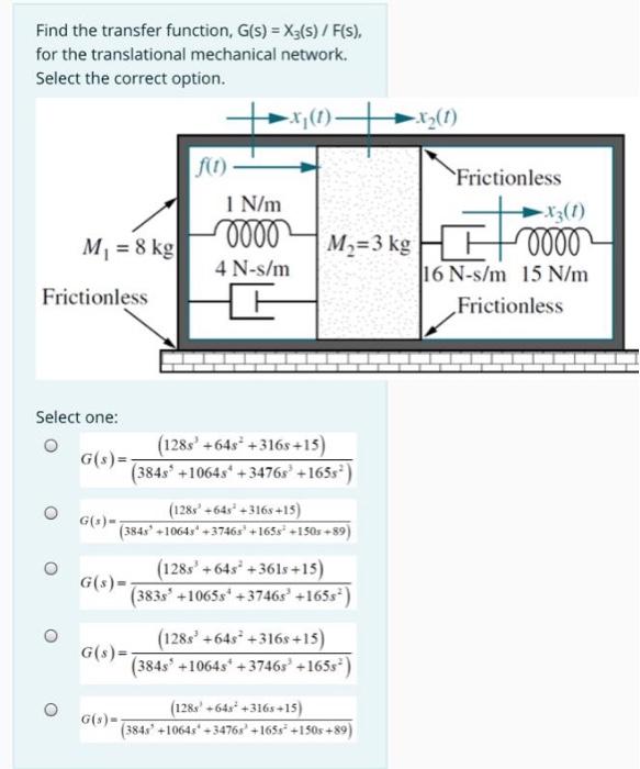 Solved Find the transfer function, G(s) = X3(s) / F(s), for | Chegg.com