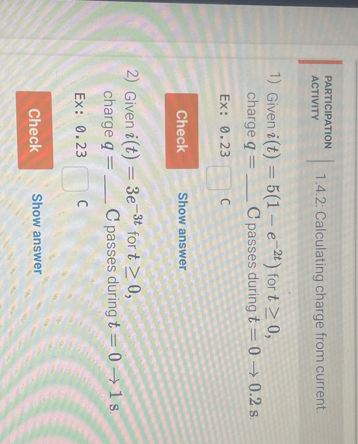 Solved PARTICIPATIONACTIVITY1.4.2: Calculating charge from | Chegg.com