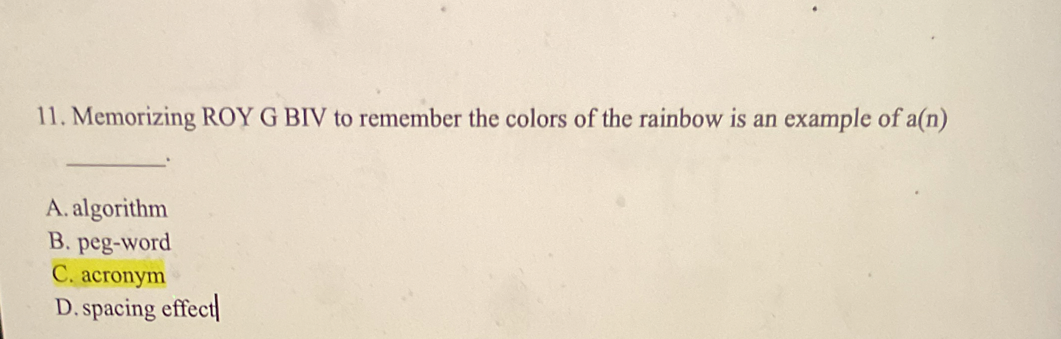 Solved Memorizing ROY G BIV to remember the colors of the | Chegg.com