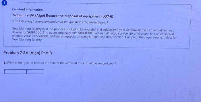 Solved Required information Problem 7-8A (Algo) Record the | Chegg.com
