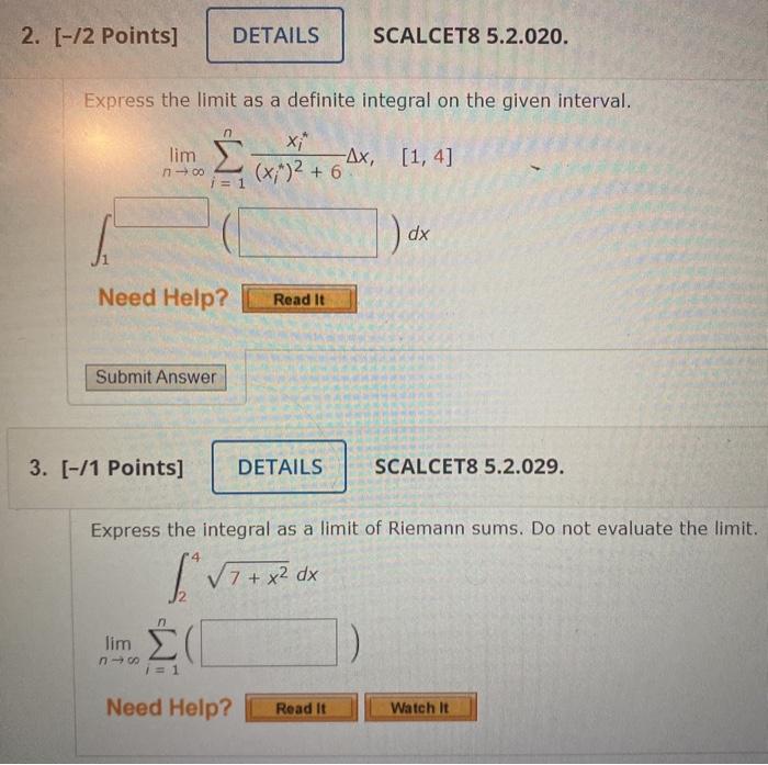 Solved 2. [-12 Points] DETAILS SCALCET8 5.2.020. Express the | Chegg.com