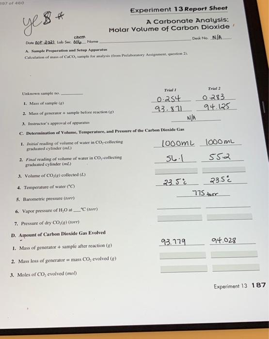 Solved 107 of 100 Experiment 13 Report Sheet A Carbonate | Chegg.com