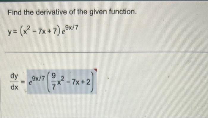 Solved Find the derivative of the given function. | Chegg.com