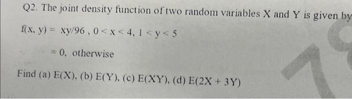 Solved Q2. The joint density function of two random | Chegg.com