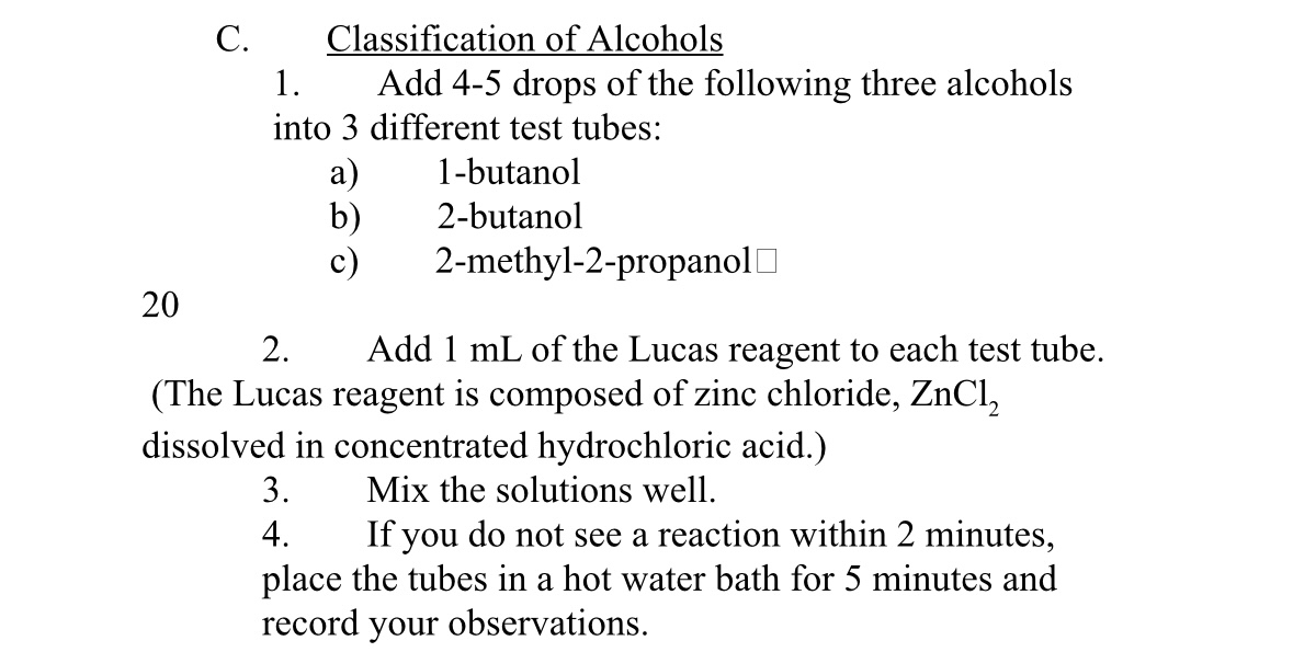 Solved C. ﻿Classification of AlcoholsAdd 4-5 ﻿drops of the | Chegg.com